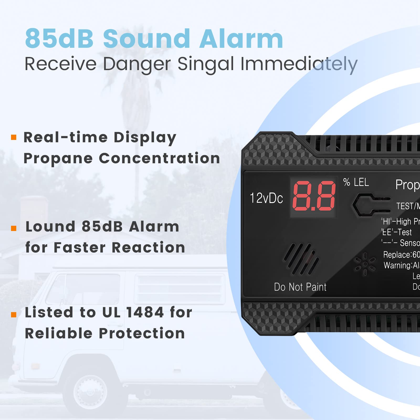 Snapklik.com : Funomo RV Propane Gas Detector, 85dB Loud Alarm DC 12V ...