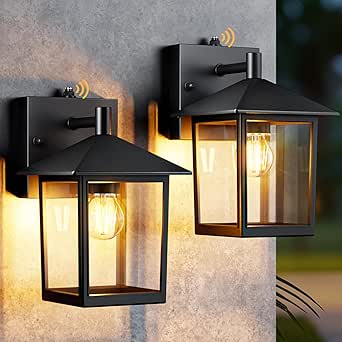 Woolmug 2 Pack Motion Sensor Outdoor Wall Lights, Dusk to Dawn Porch Light Black Wall Sconce ...