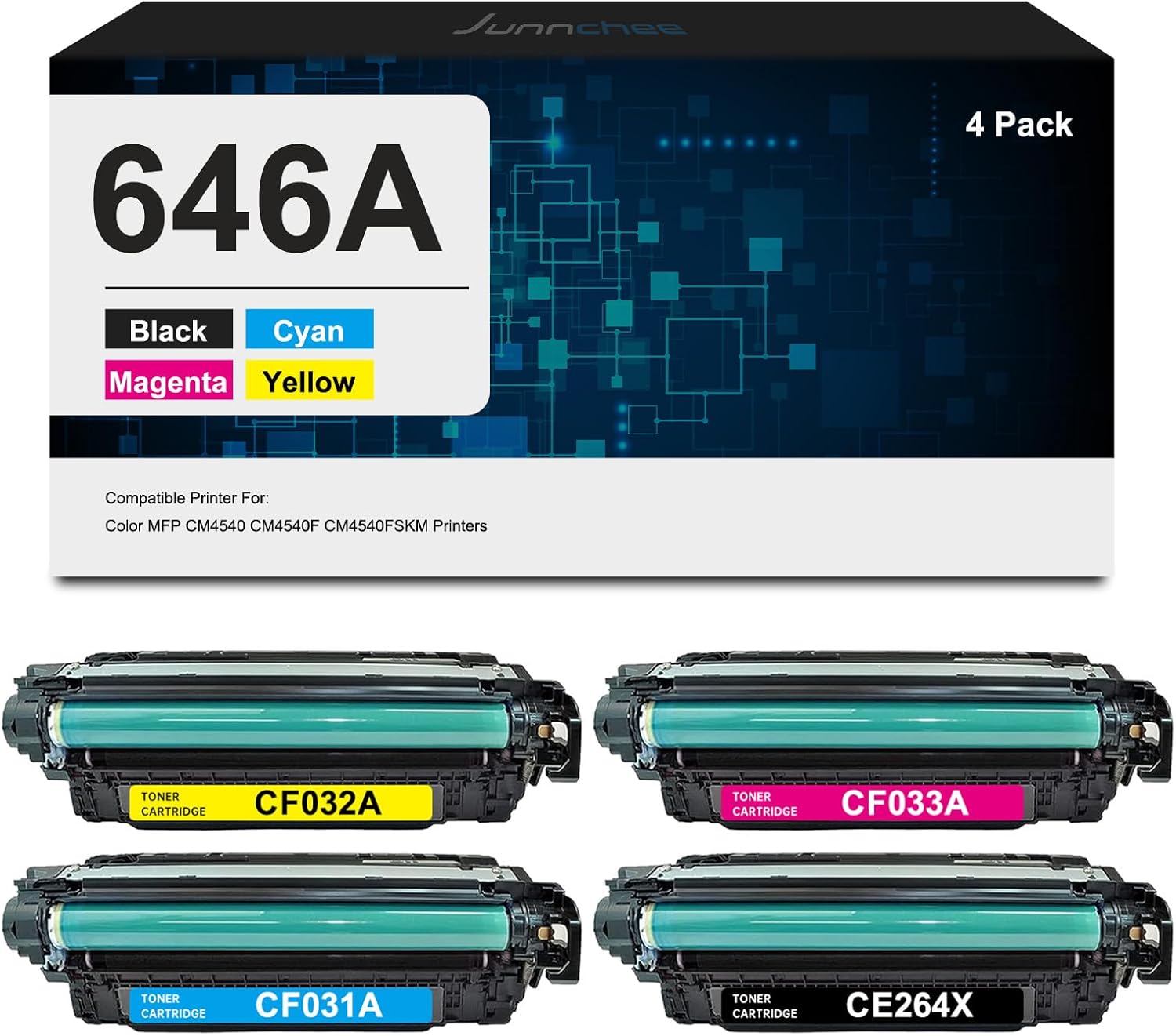 Amazon.com: Junnchee 646X 646A Black Cyan Magenta Yellow Toner ...