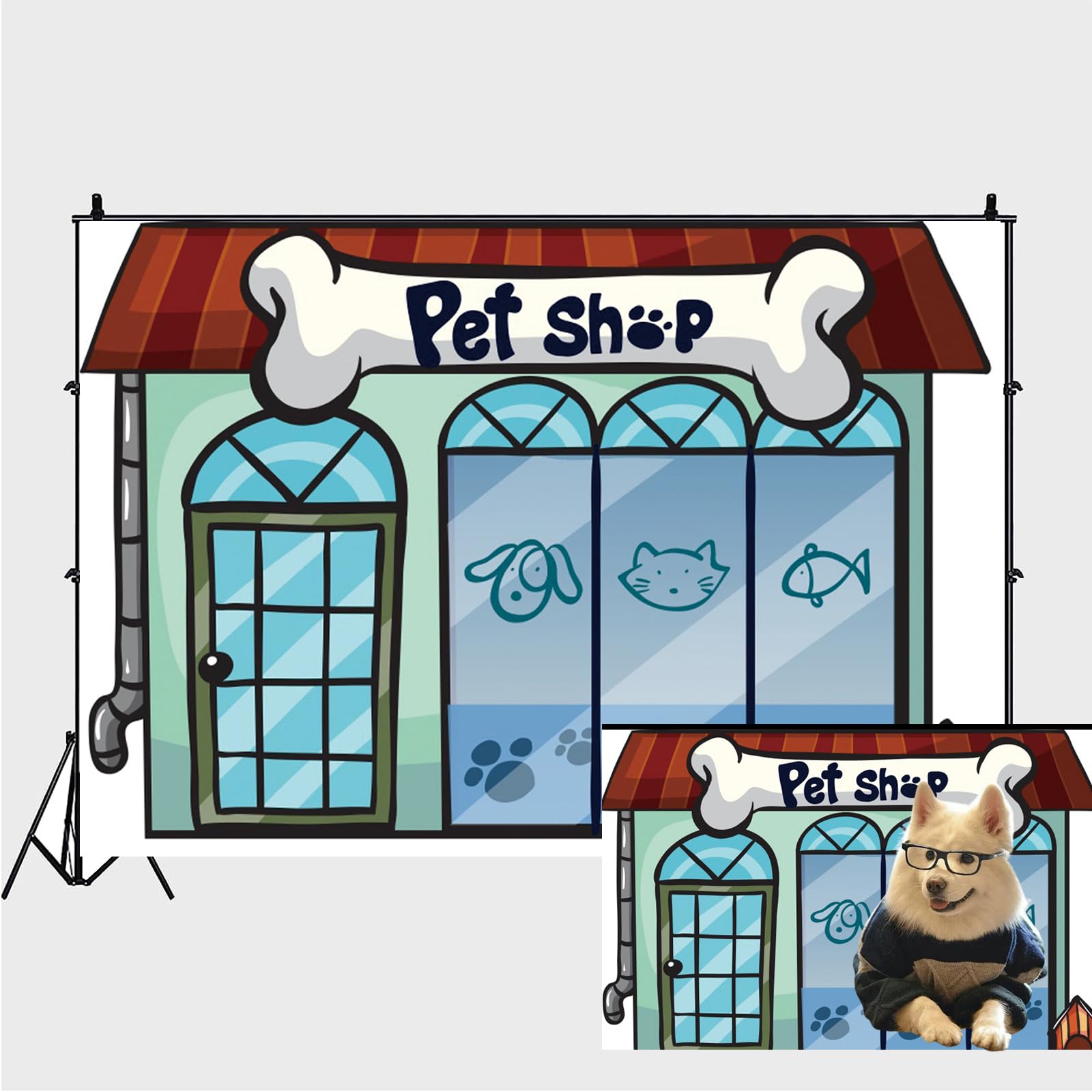 Amazon.com : 8x6ft Cartoon Pet Shop Backdrop Pet Shop Storefront ...