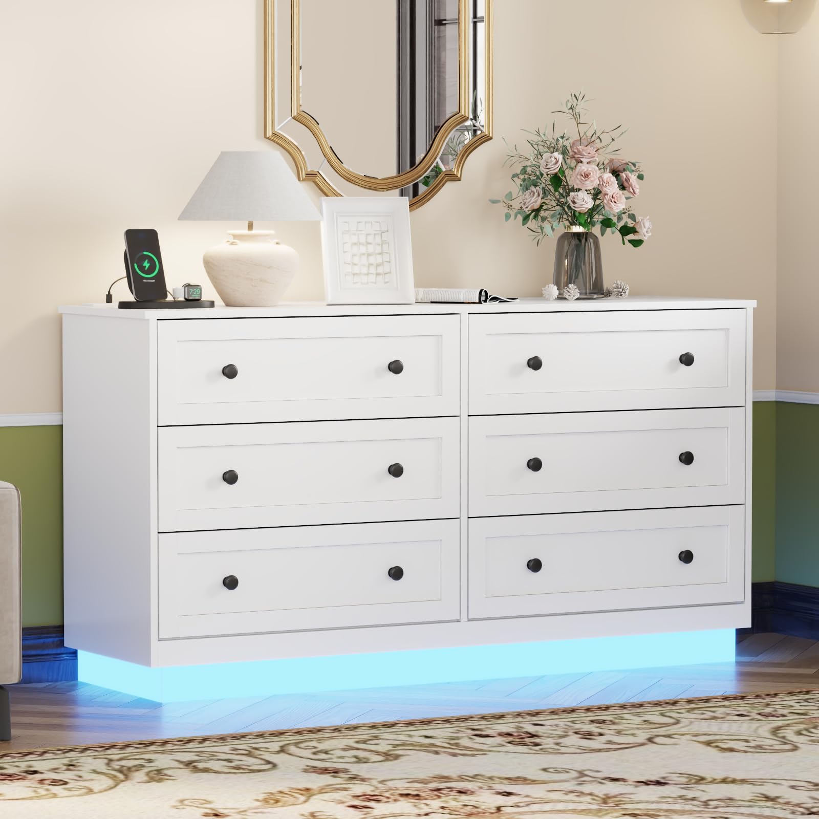 Amazon.com: Alohappy 9 Drawer Dresser with Charging Station and LED ...