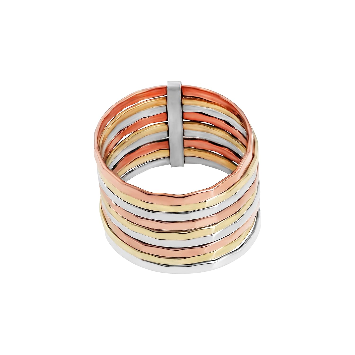 Amazon.com: PHNX 3 Tone Hammered Statement Stackable chunky Band Rings ...