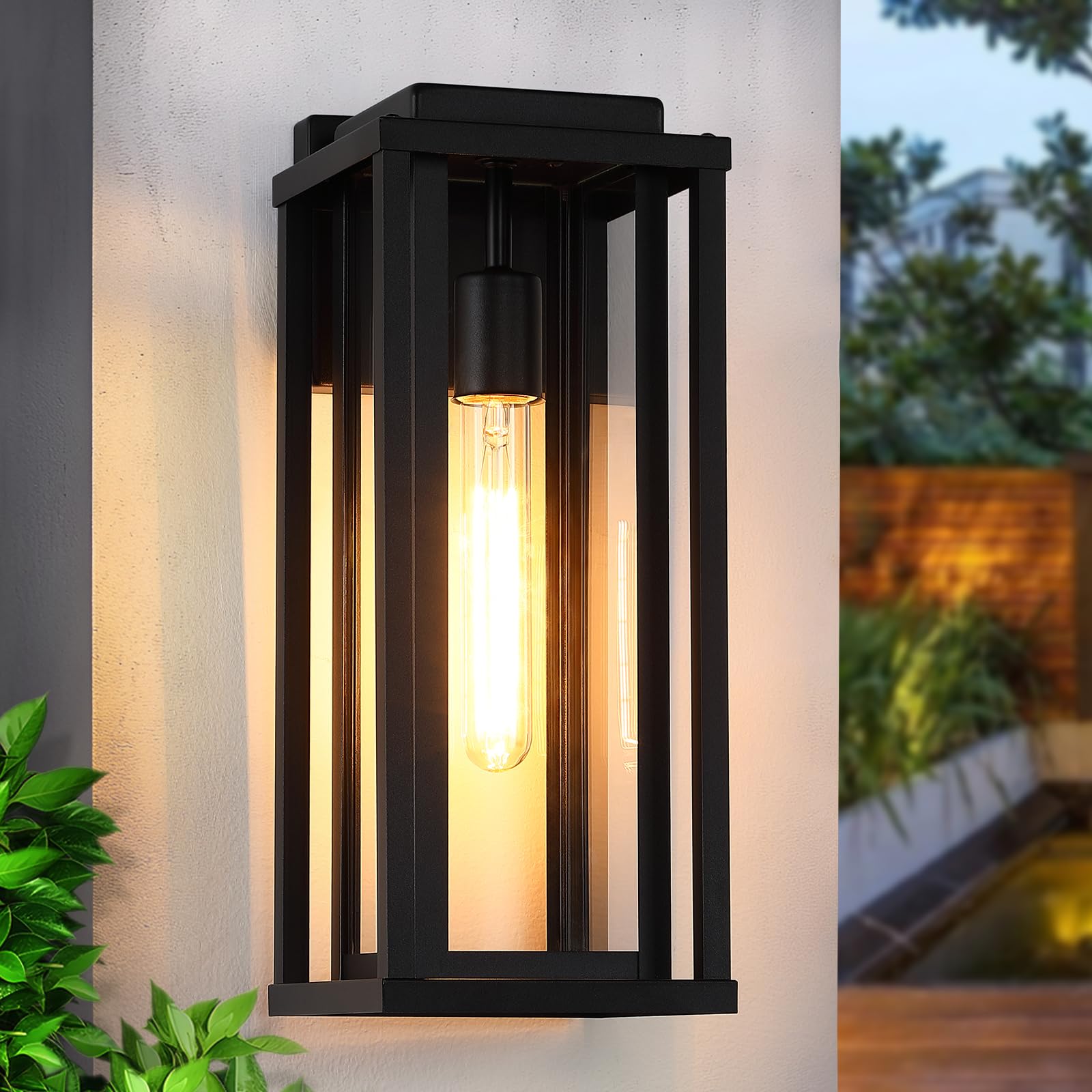 pasentel 15" Outdoor Wall Light Fixtures, Exterior Matte Black Wall ...
