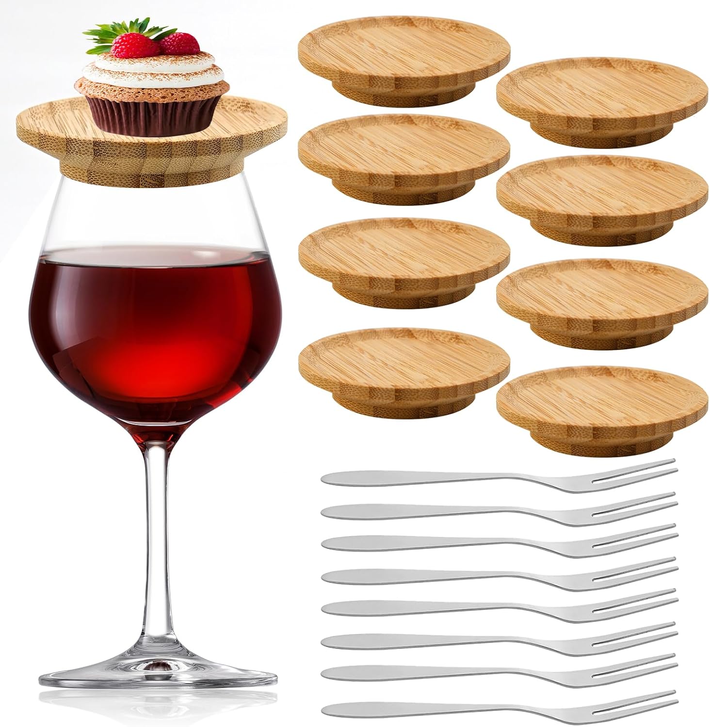 Amazon.com: SGXD 8-Piece Bamboo Wine Glass Charcuterie Topper with 8 ...
