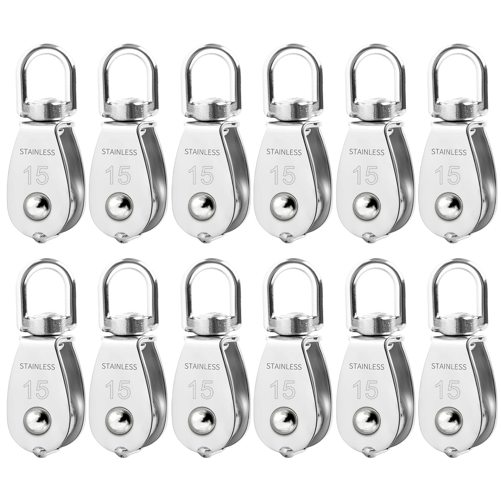 Snapklik.com : 12 Pack M15 Pulleys For Rope, 304 Stainless Steel Wire ...