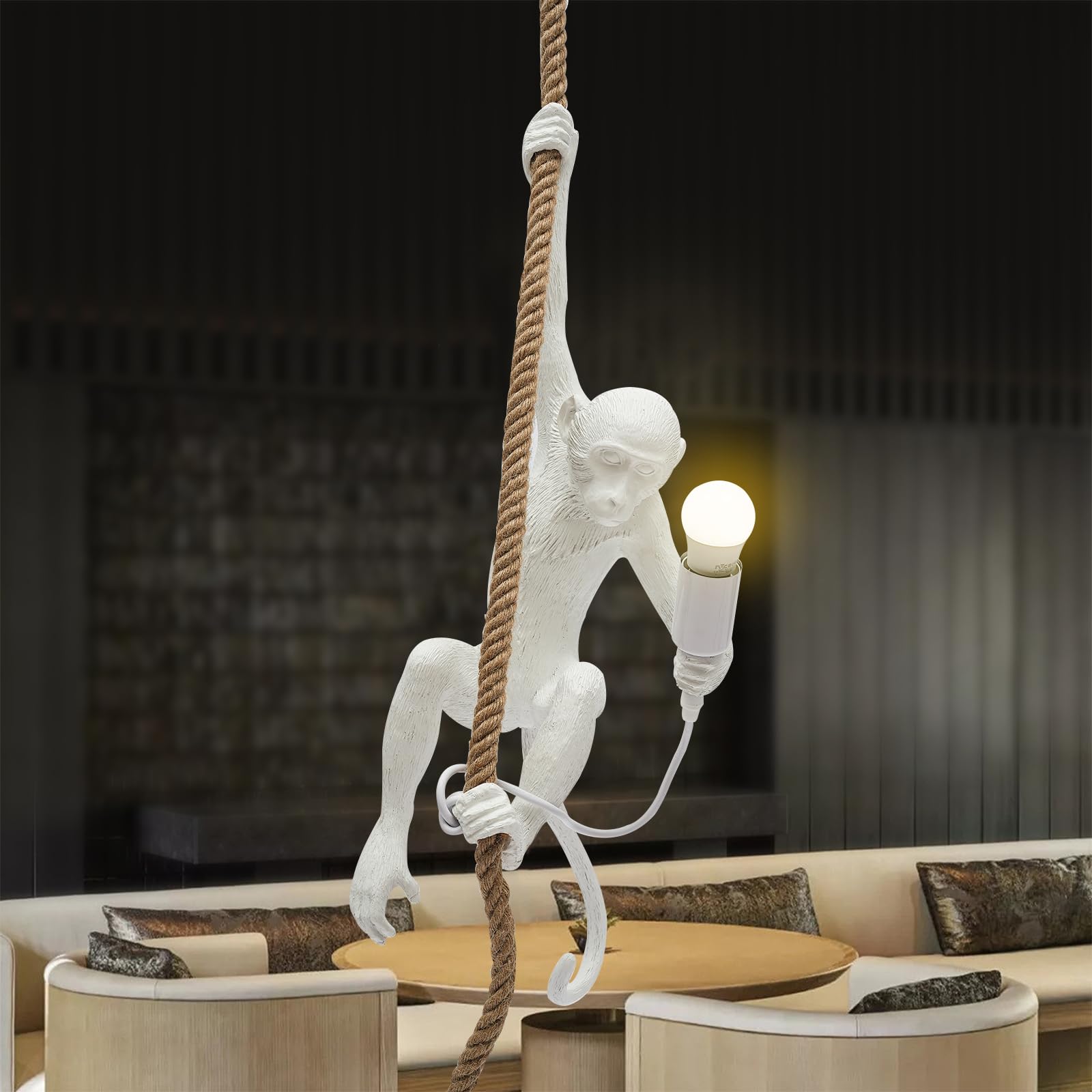 TFCFL Resin Monkey Pendant Light with Hemp Rope, Industrial Edison ...
