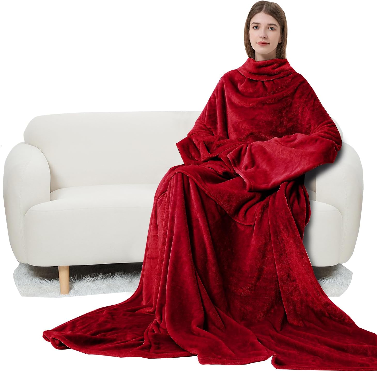 HBselect Wearable Blanket with Sleeves, Soft Fluffy Sherpa Plush ...