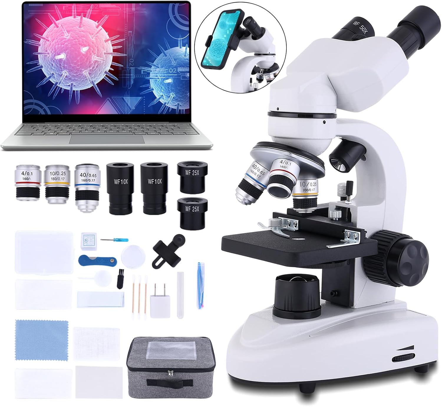 Misoterm Microscopio binoculare 40X-2000X per studenti adulti con ...