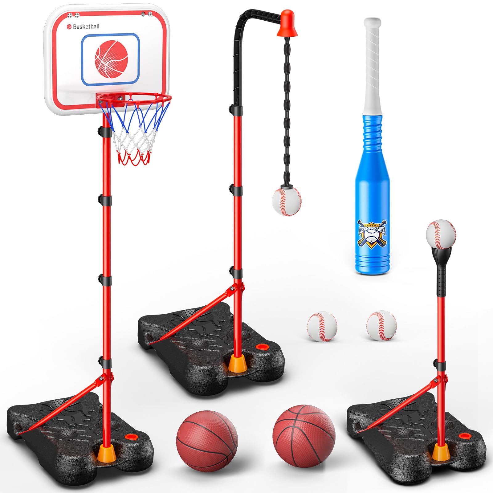 Amazon.com: HopeRock 2 in 1 Kids Basketball Hoop and T Ball Set ...