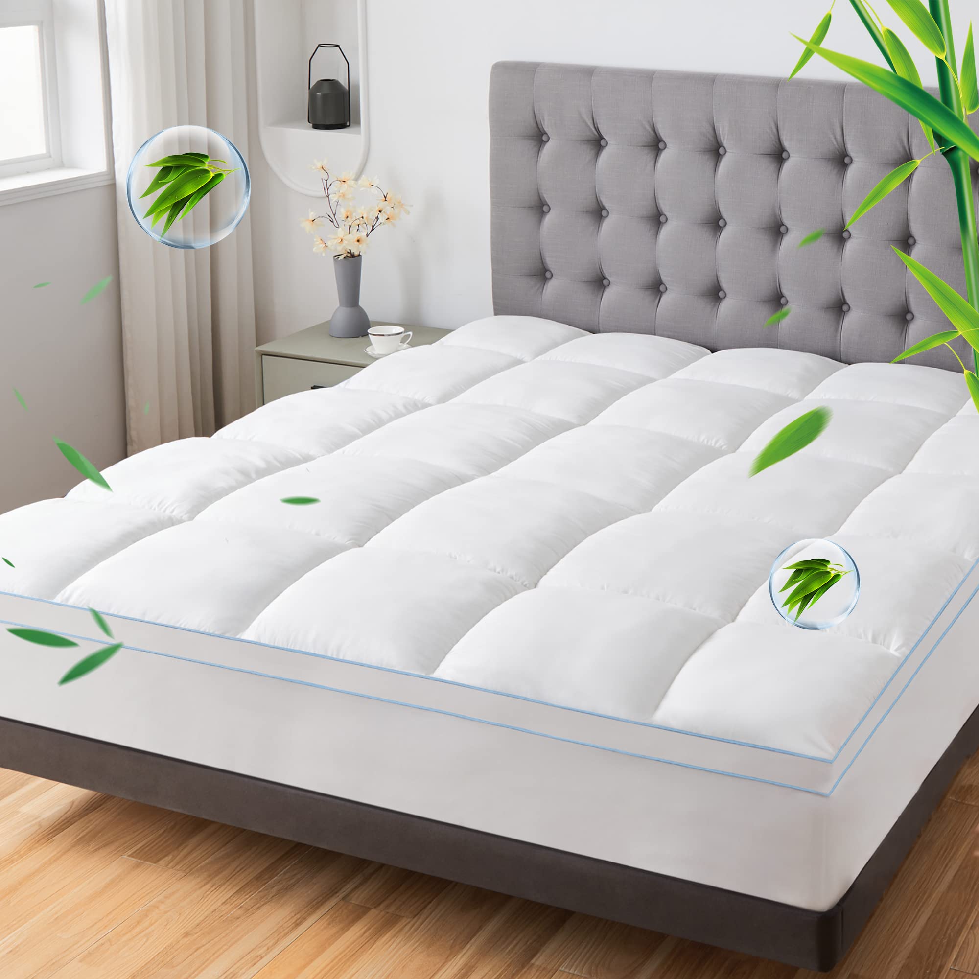 LINENOVA Luxury Bamboo Mattress Topper Queen Size - Cooling & Softness ...