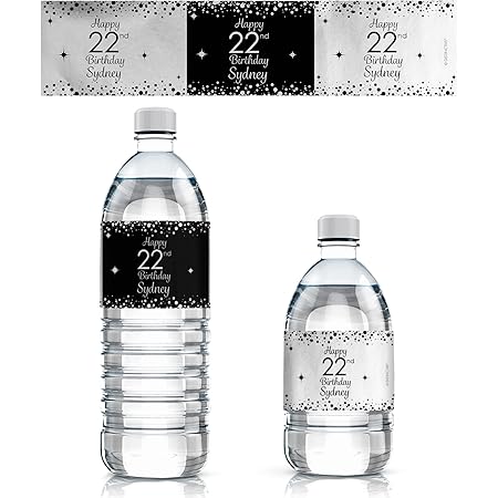 30 Pieces Black and Gold Happy Birthday Party Water Bottle Labels ...