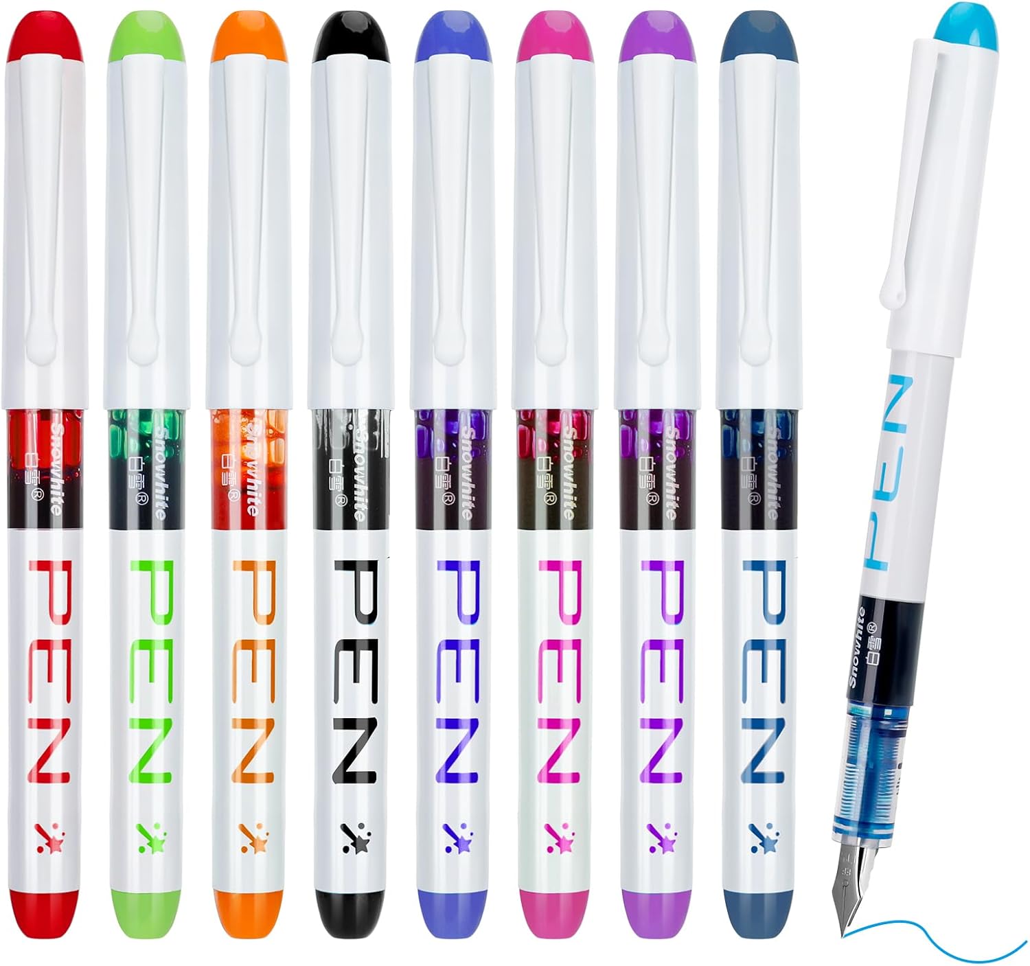 FRIUSATE 9 Colored Fountain Pens Disposable for Writing EF Nib ...