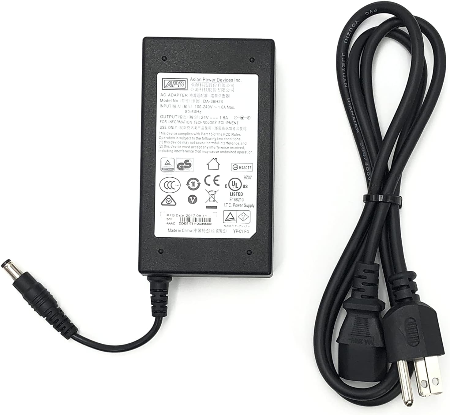 Amazon.com: Genuine APD DA-36H24 24V 1.5A AC Adapter 5.5 mm Tip Power ...