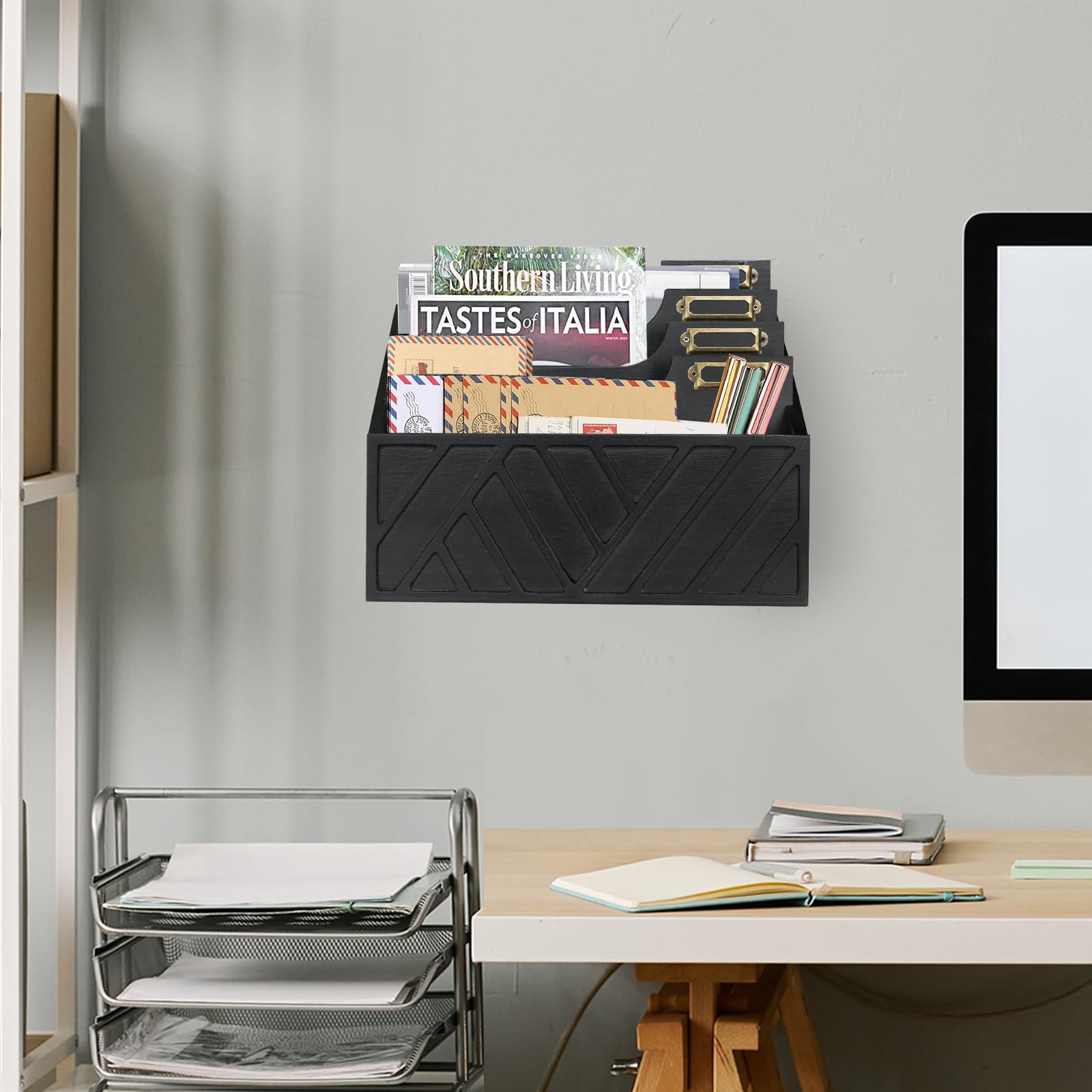 Mail Holder Farmhouse Style Mail Organizer - Wooden Desktop Letter ...