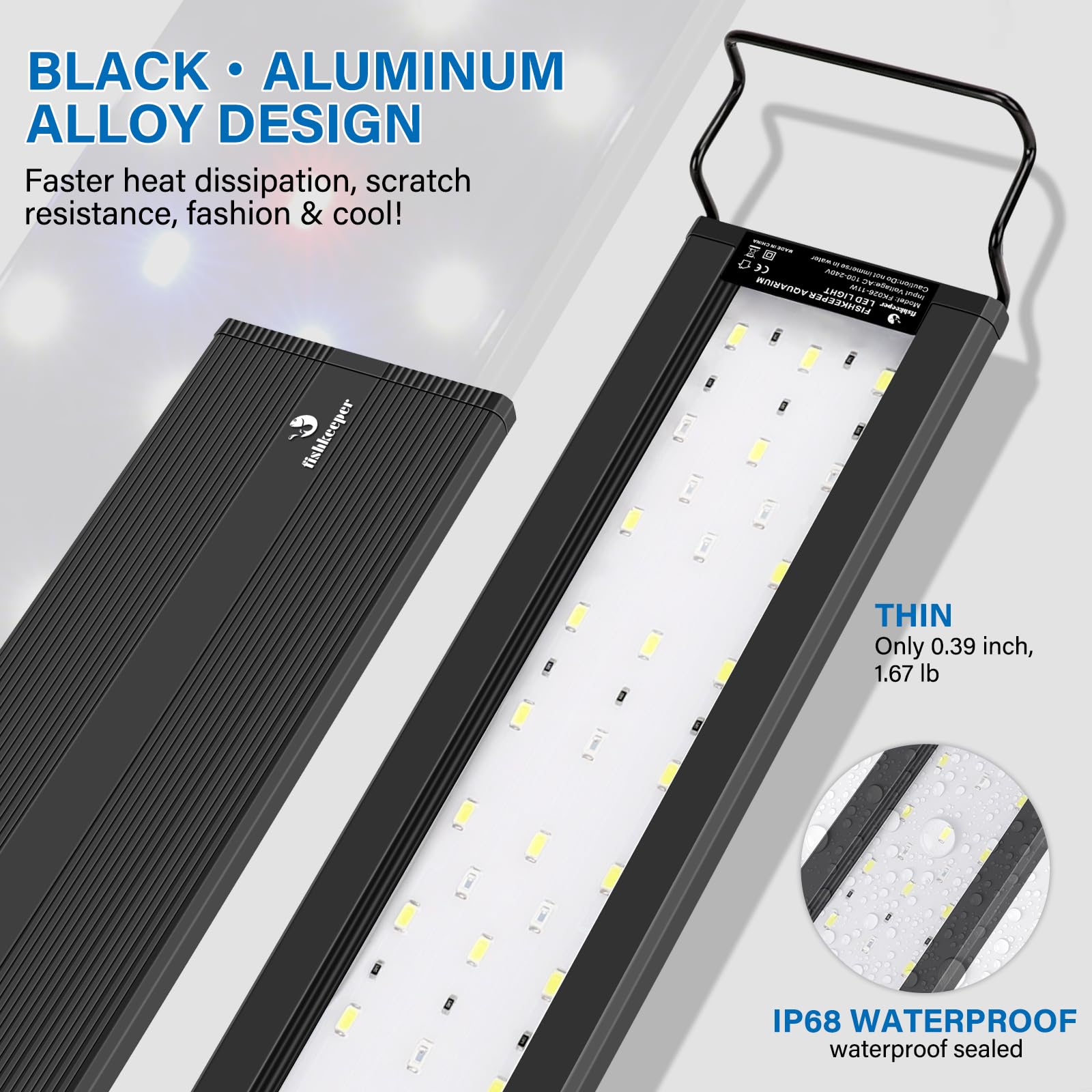 fishkeeper 34W LED Aquarium Light, Ultra-Thin Full Spectrum Fish Tank ...