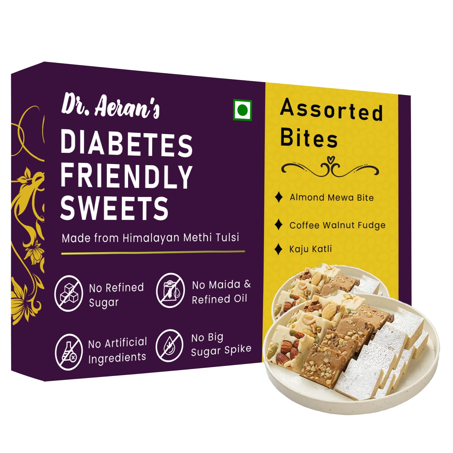 Dr. Aeran's Diabetes Friendly Sweets Assorted Bites | Almond Mewa Barfi ...