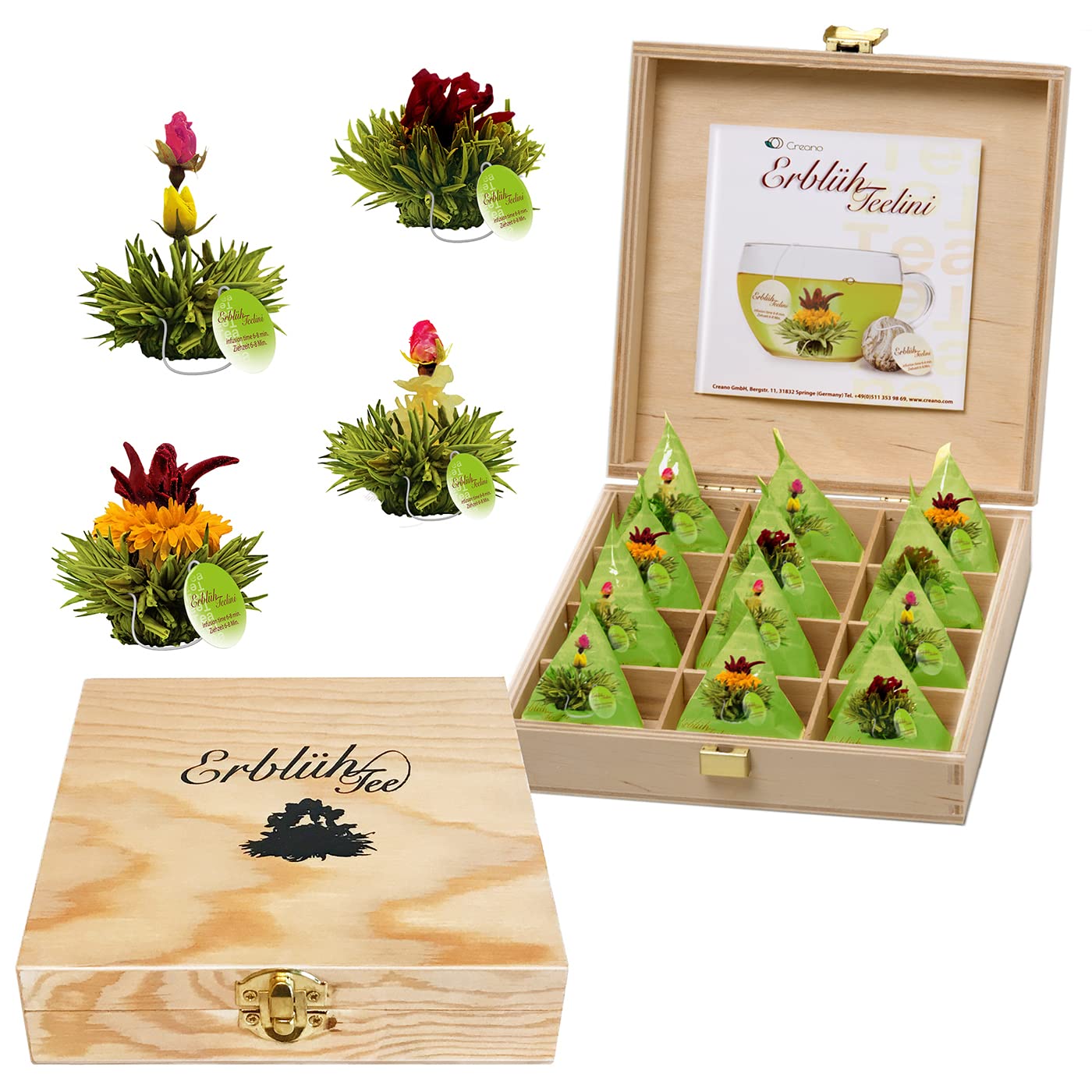 Amazon.com : Creano Tea Flowers in Cup Size - Gift Set In Wooden Tea ...