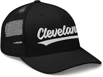 Vintage Cleveland Script Mesh Retro Cleveland Trucker Hat Cap Black at ...