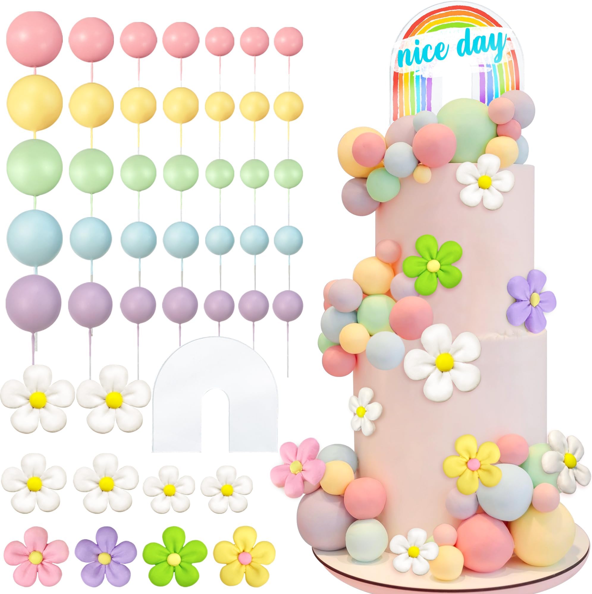Amazon.com: Tondiamo 108 Pcs Balls Cake Topper Balloons Cupcake Topper ...