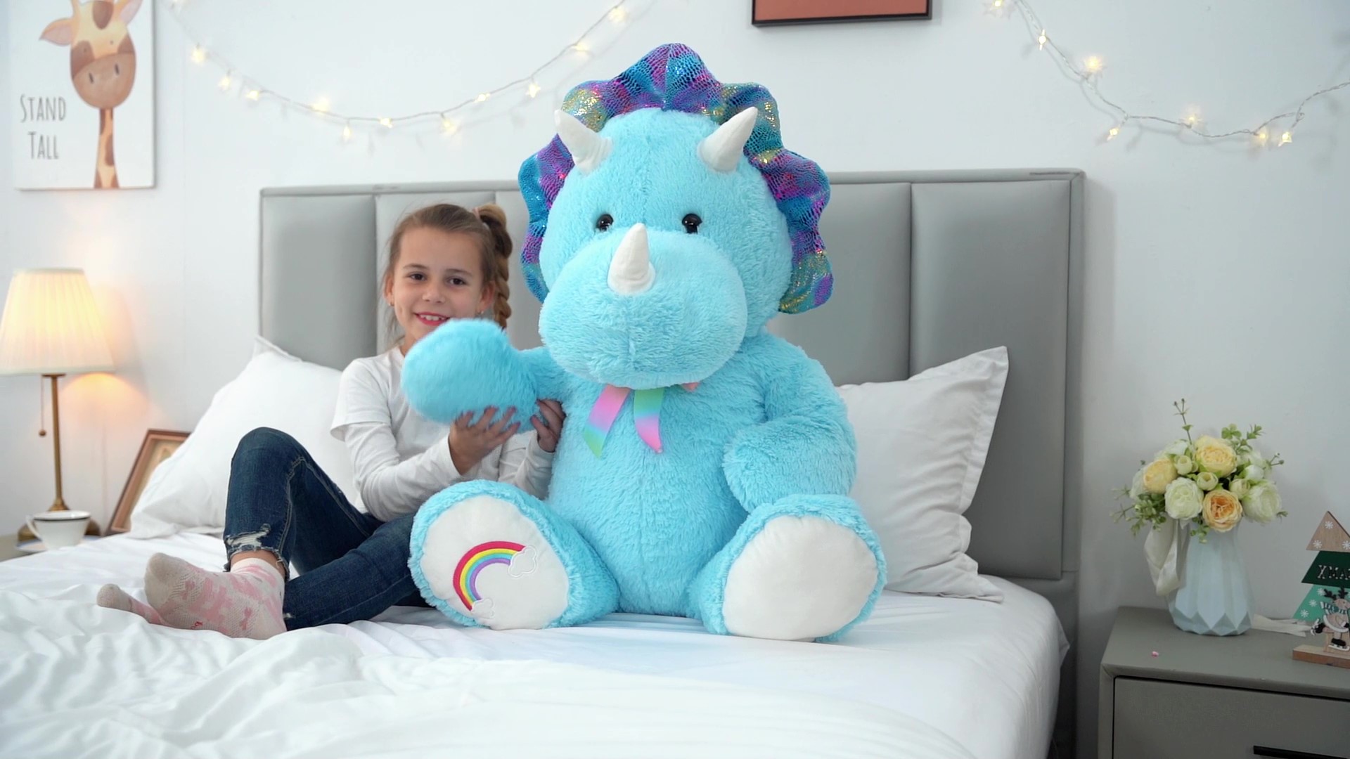 Watch Cute Dino Stuffed Animal Soft Triceratops Plush Gift for Kid on ...