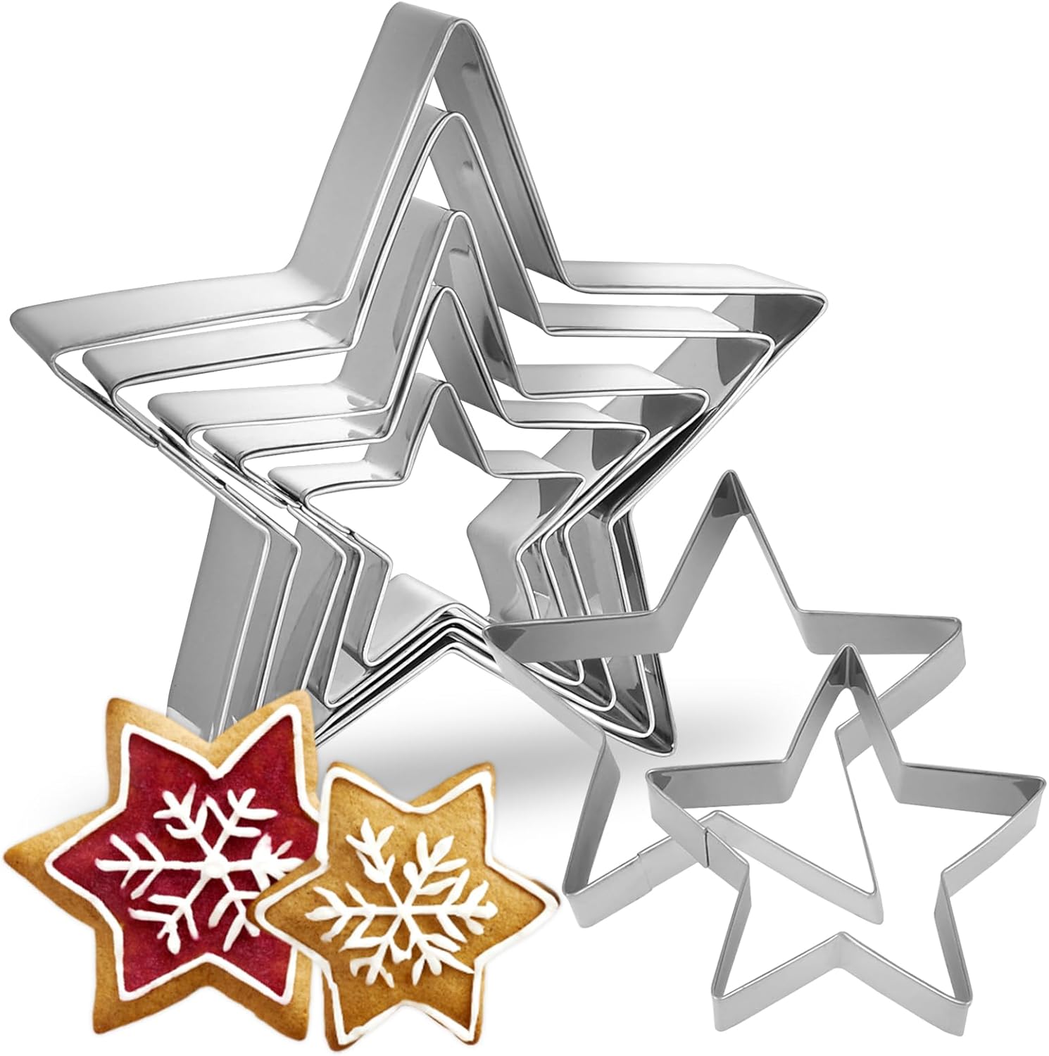 Amazon.com: Prasacco 5 Pieces Star Cookie Cutters Set, Stainless Steel ...
