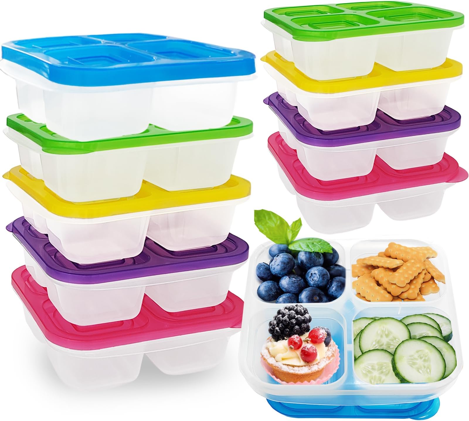 Amazon.com: Potchen 20 Pcs 4 Compartment Bento Snack Box Lunch Snack ...
