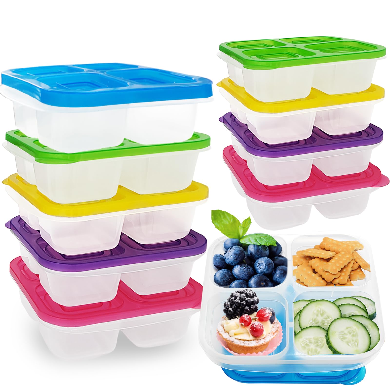 Amazon.com: 10 Pcs Snack Bento Boxes,4-Compartment Lunch Containers ...
