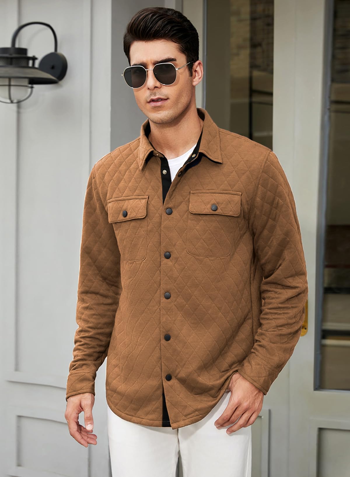 Snapklik.com : JMIERR Quilted Jackets For Men Casual Long Sleeve Snap ...