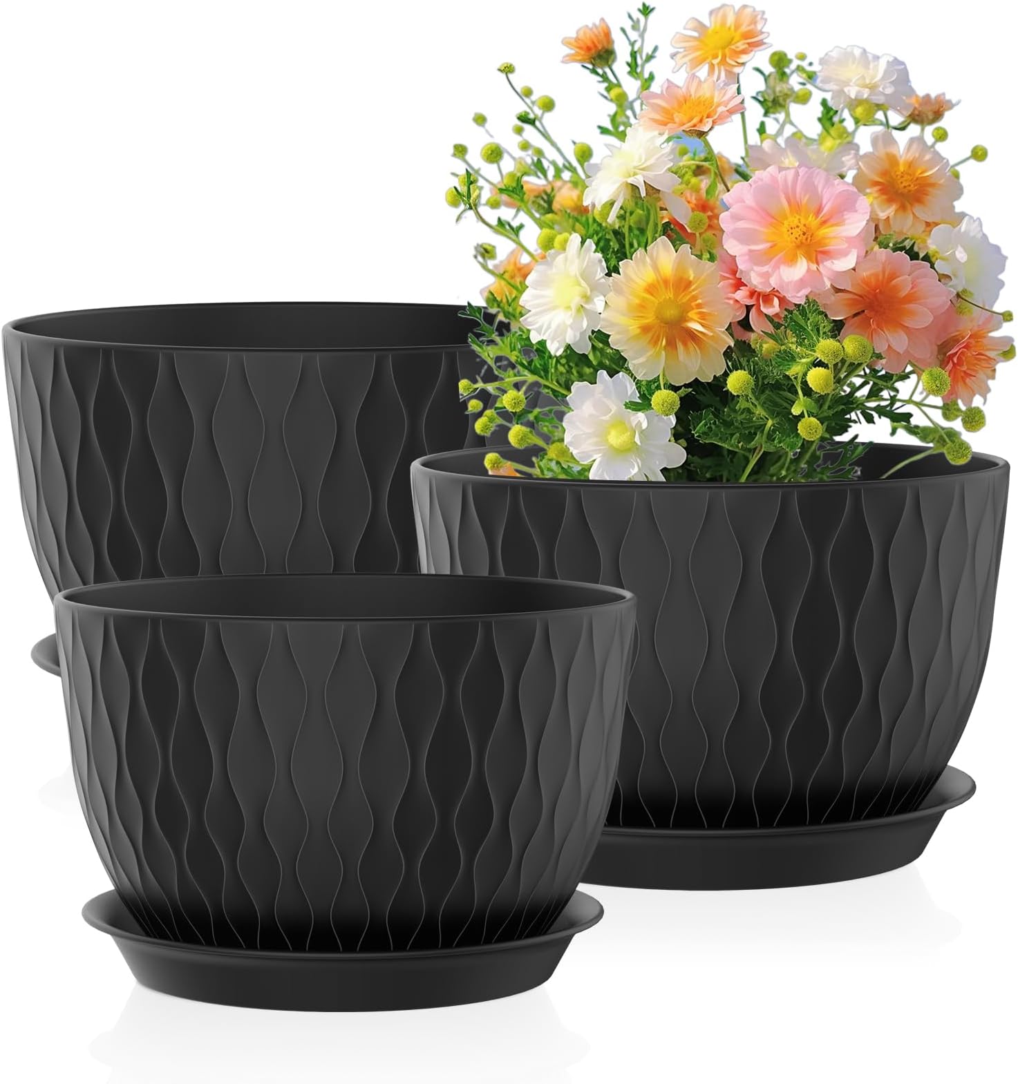 Amazon.com: YNNICO Plant Pots 12/10/9 inch Set of 3, Flower Pots with ...