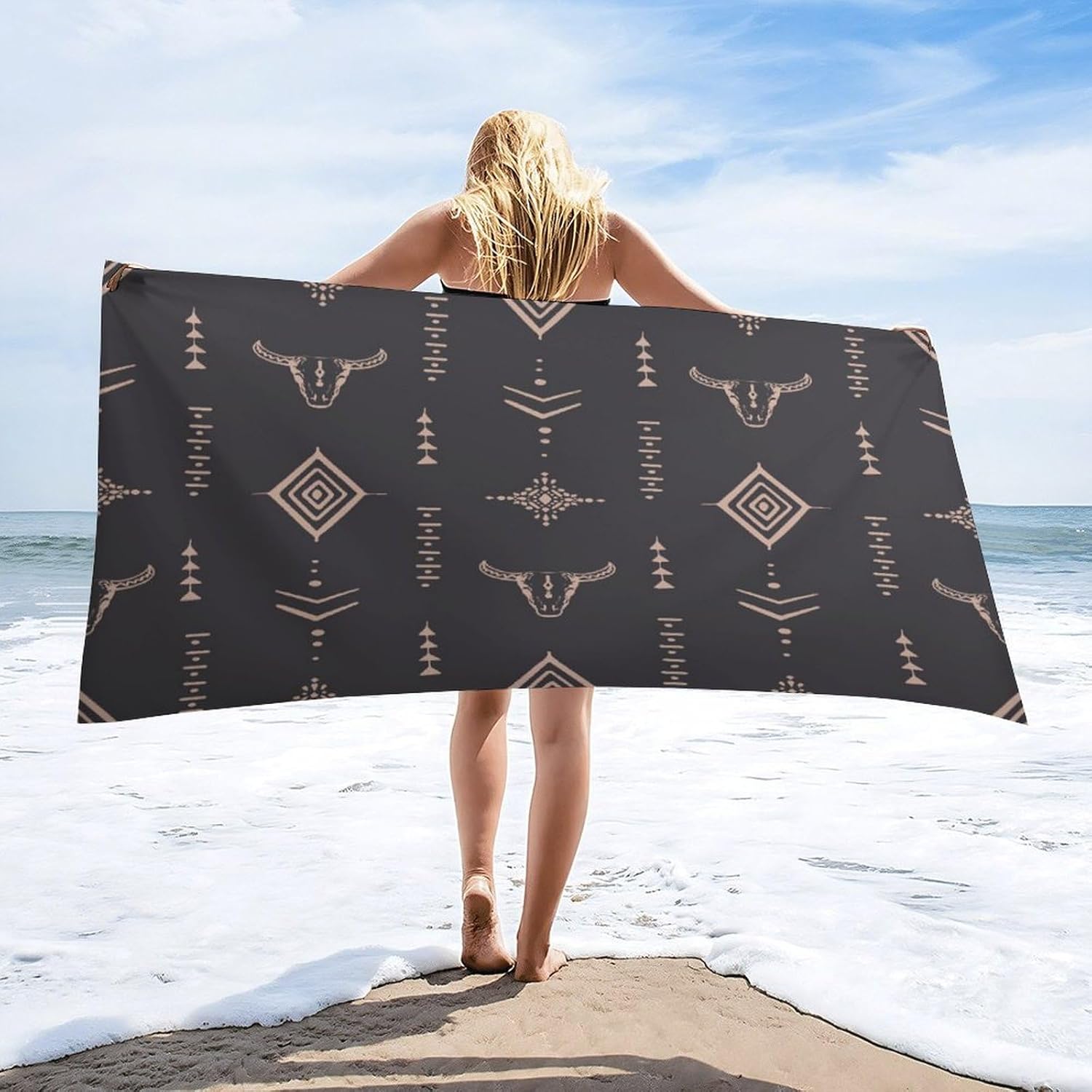 Amazon.com: LOMADIA Aztec Beach Towel, Western Tribal Bull Skull Horns ...