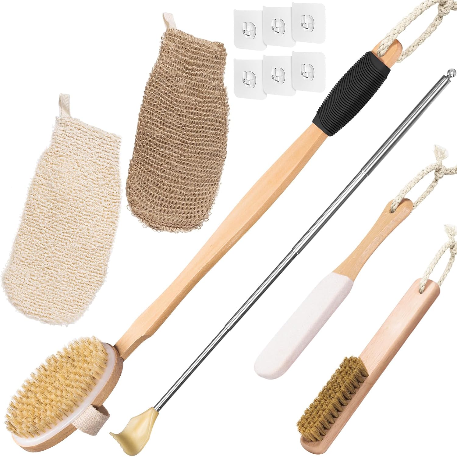 Amazon.com : TOPHOME Bath Back Scrubber Brush Wood 20.6‘’ Long Handle ...