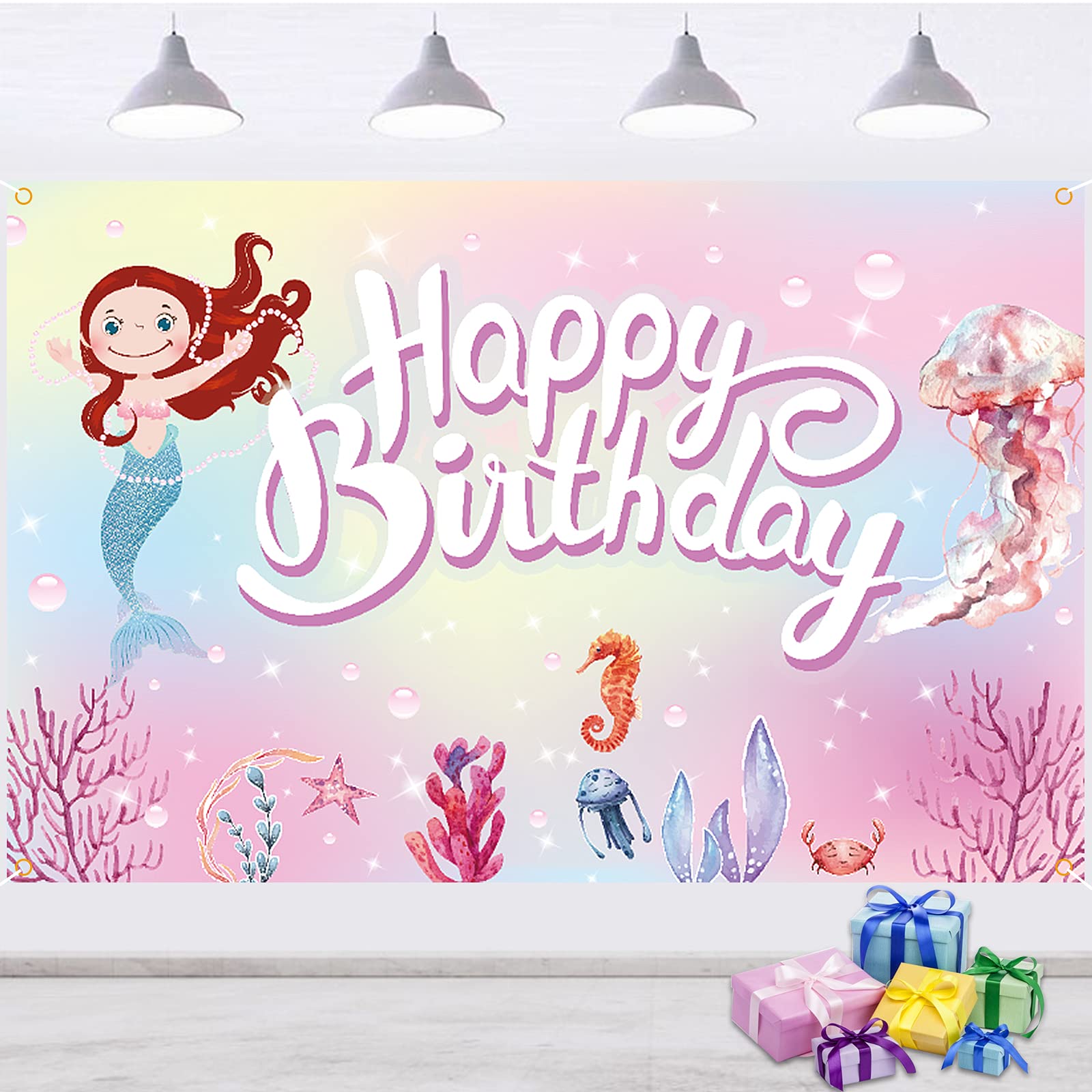 Buy Mermaid Birthday Party Backdrop, Happy Birthday Backdrop Banner ...