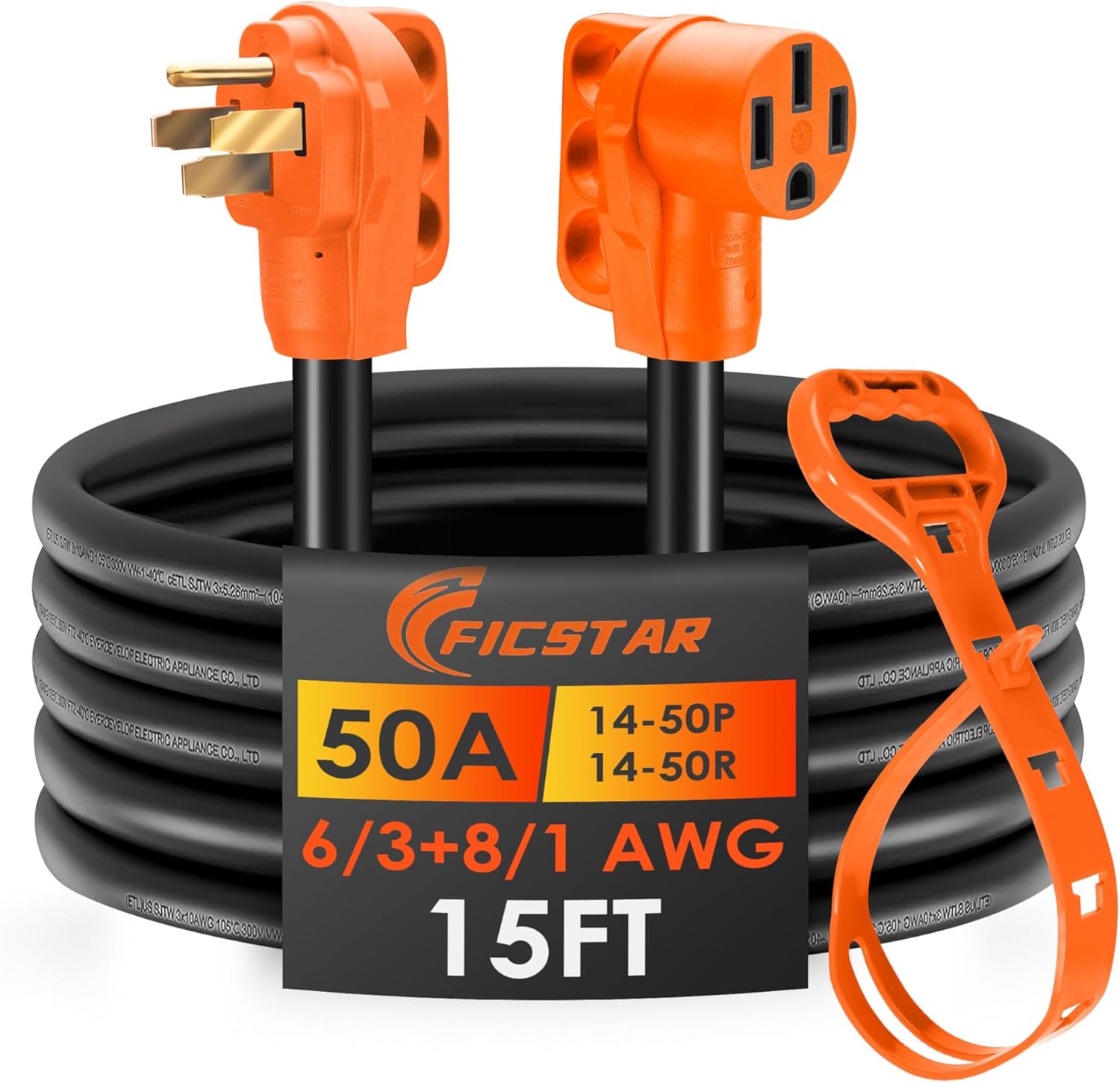 Amazon.com: Ficstar 15FT 50 Amp RV/Generator Extension Cord Outdoor ...