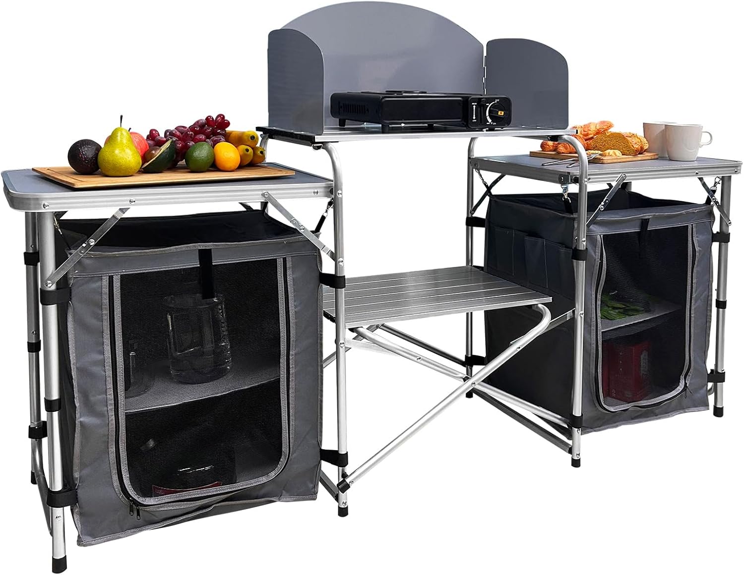 CAMP SOLUTIONS Folding Grill Table with 26'' Tabletop and Detachable ...