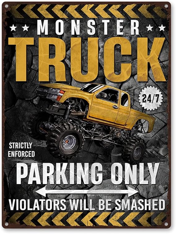 Amazon.com: Monster Truck Parking Sign - Monster Truck Decor For Boys ...