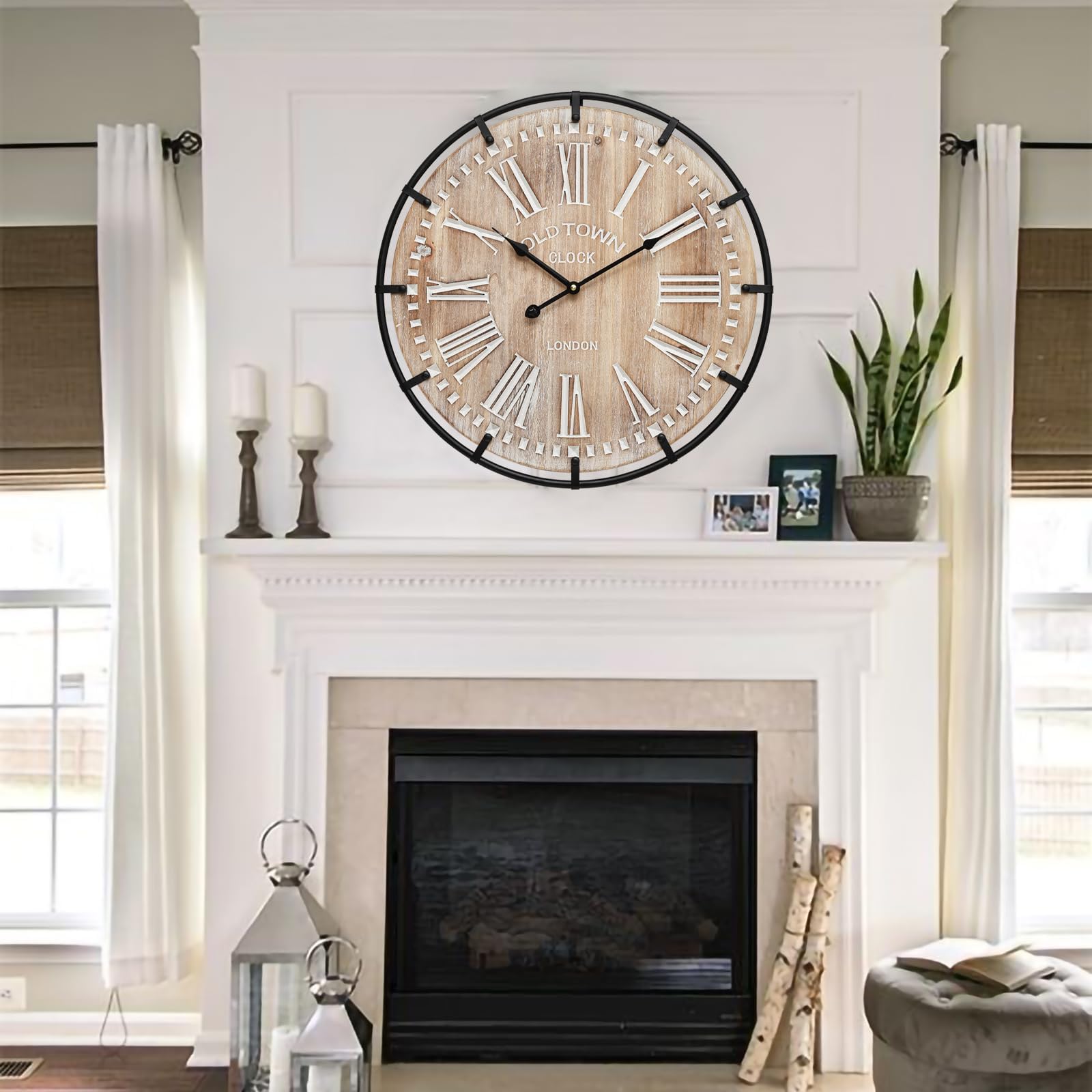 Amazon.com: 24 Inch Grand Farmhouse Wall Clock, Vintage-Inspired Wood ...