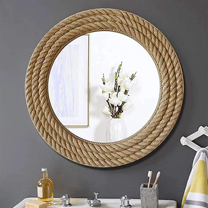 Amazon.com: Nautical Round Wall Mirror With Rope Jute - Coastal for ...