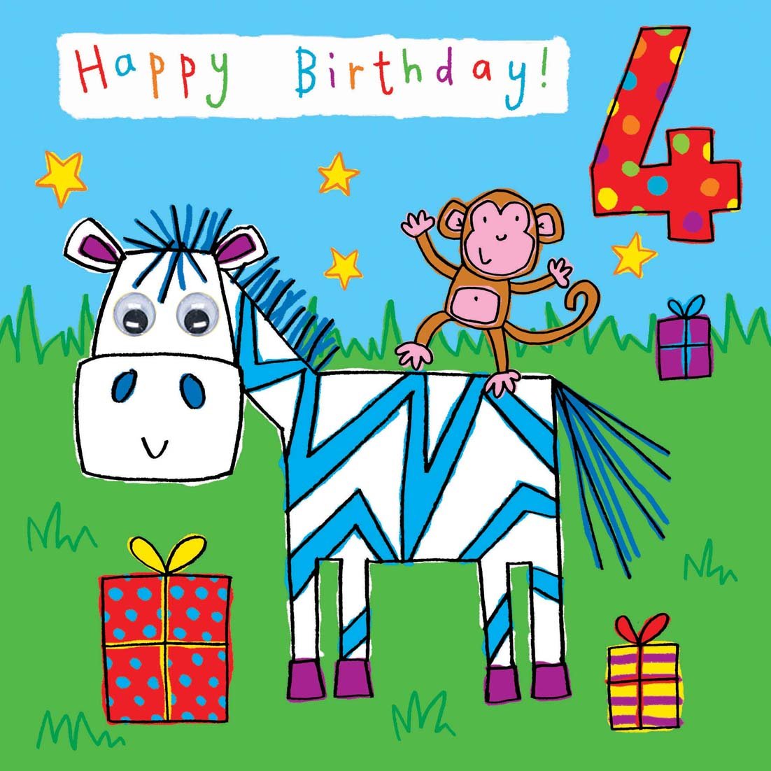 Buy Twizler 4th Birthday Card Zebra – Age 4 Birthday Card – Girls ...