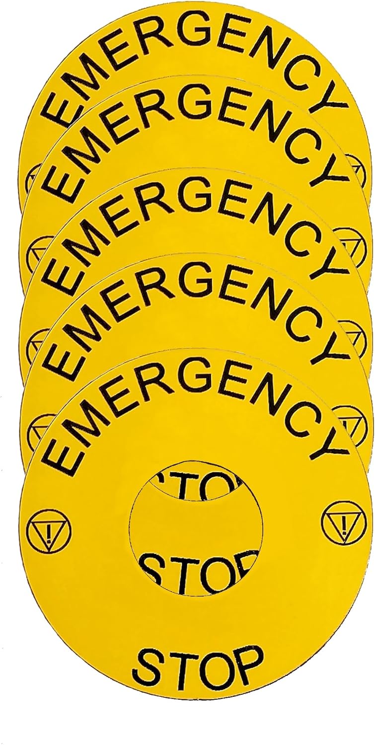 Amazon.com: Emergency Stop Placard, 22mm or 30mm Plastic Tag, Legend ...