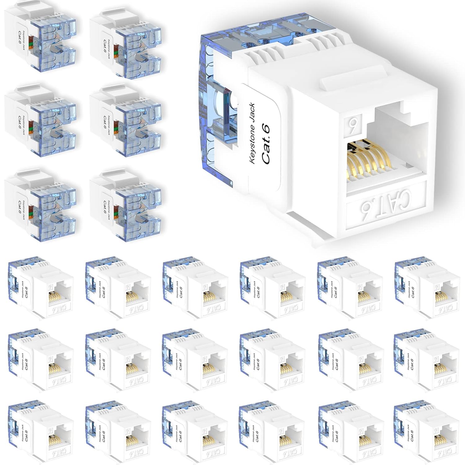 VCELINK Cat6 RJ45 Keystone Jacks Slim Profile 25-Pack, 180-Degree ...