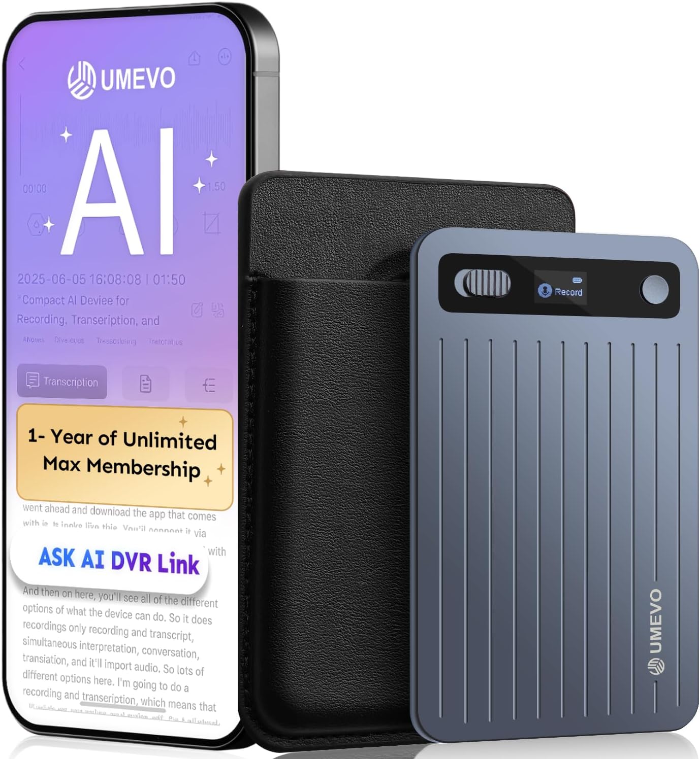 Amazon.com: AI Voice Recorder with App Control : AI Transcription, Summarization & Mind Maps ...