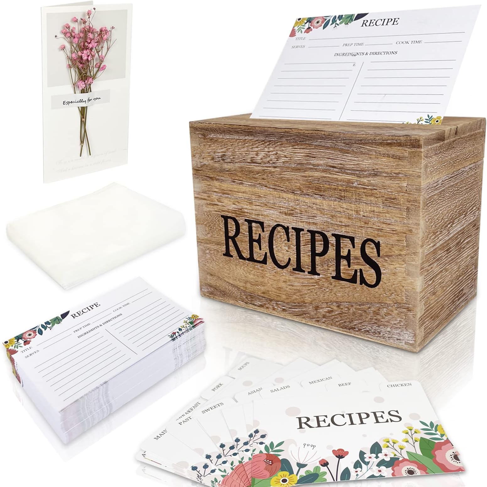 Amazon.com: Cozy Adobe Recipe Box w/Wooden Holder | Recipe Cards And ...