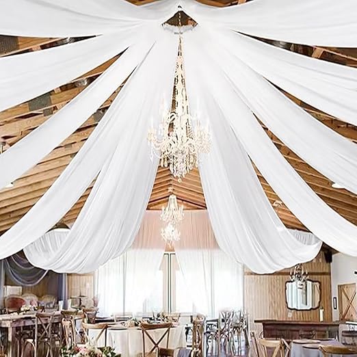 Amazon.com: 8 Panels White Ceiling Drapes for Wedding 5ftx20ft Chiffon ...