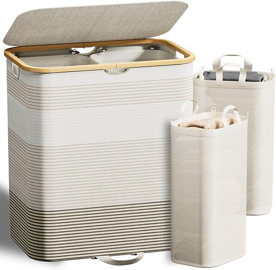 Amazon.com: XLHOMO Double Laundry Hamper with Lid and Removable Bags ...