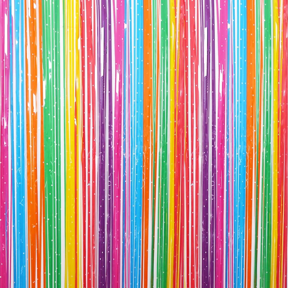 Amazon.com : Colorful Foil Fringe Curtain Backdrop Rainbow Foil Fringe ...