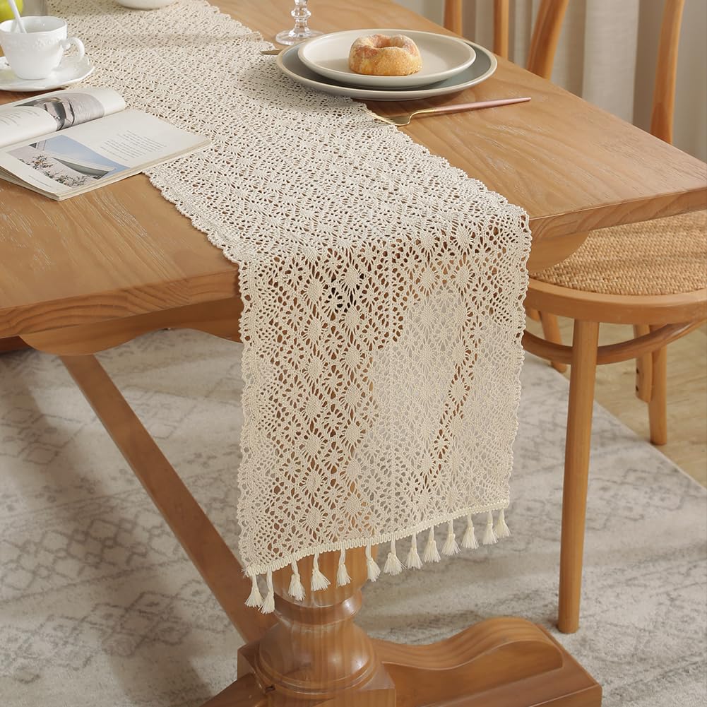 Amazon.com: meioro Crochet Lace Table Runner, 12x56 Inch Boho Cotton ...