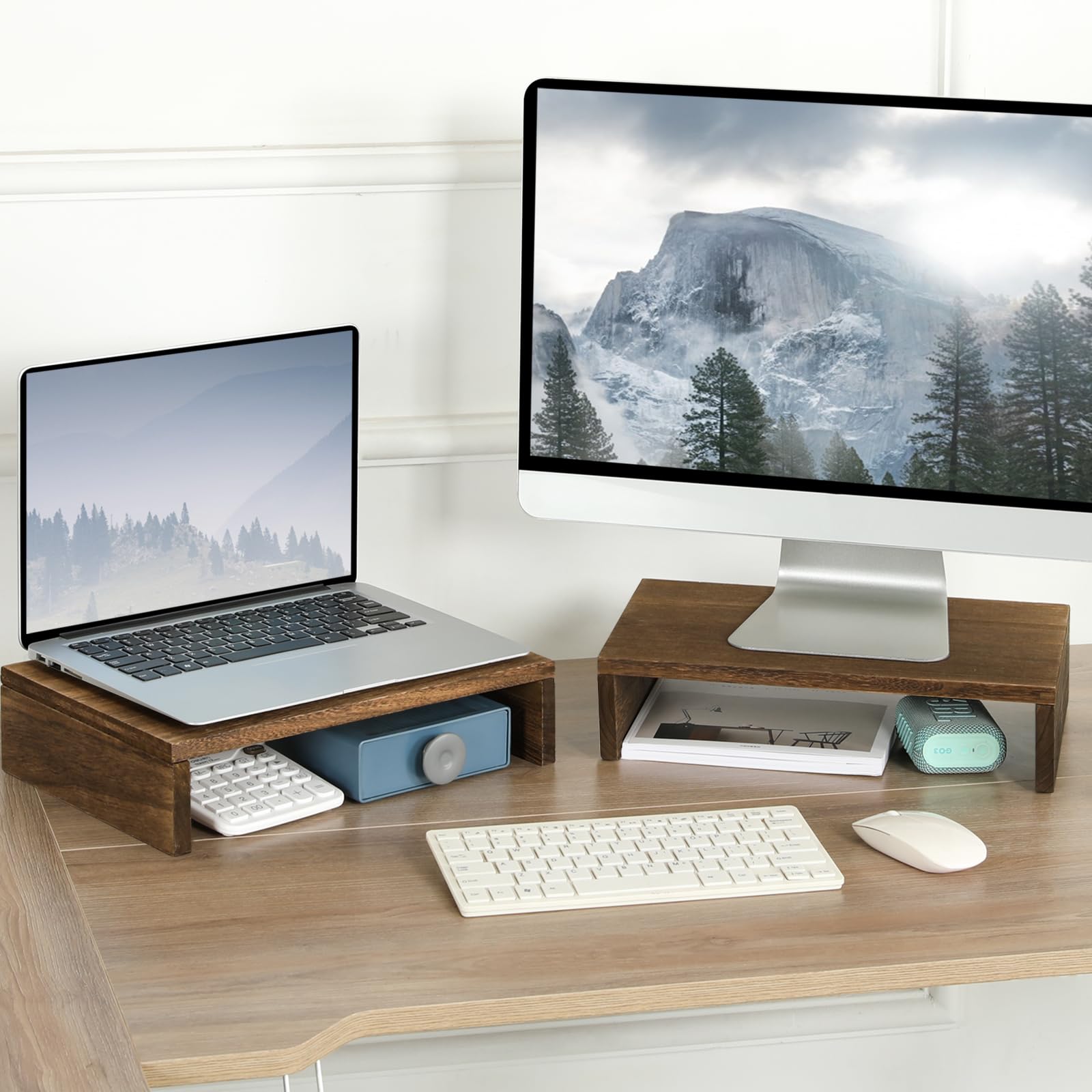 Snapklik.com : 2 PCS Solid Wood Monitor Stand Riser, Rustic Brown ...