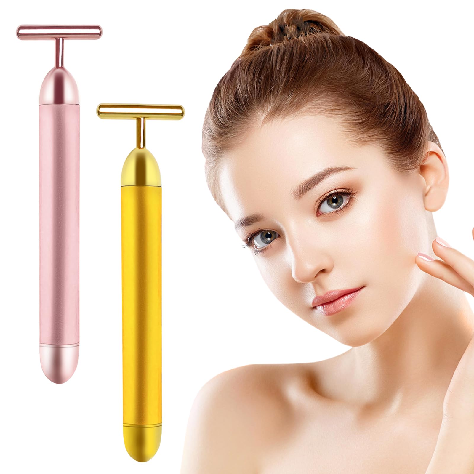 Amazon.com: 2 Pack T Shape Face Massager Beauty Bar Golden & Pink ...