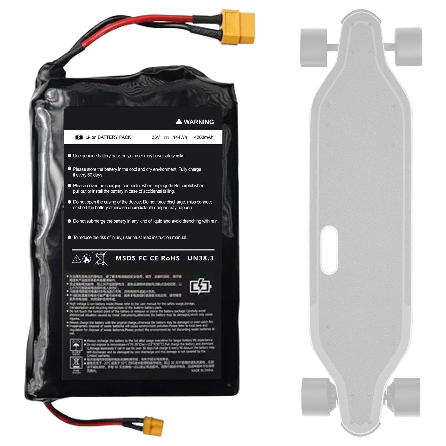 Amazon.com: CWUU 36v 4Ah Electric Skateboard Battery Replacement for ...