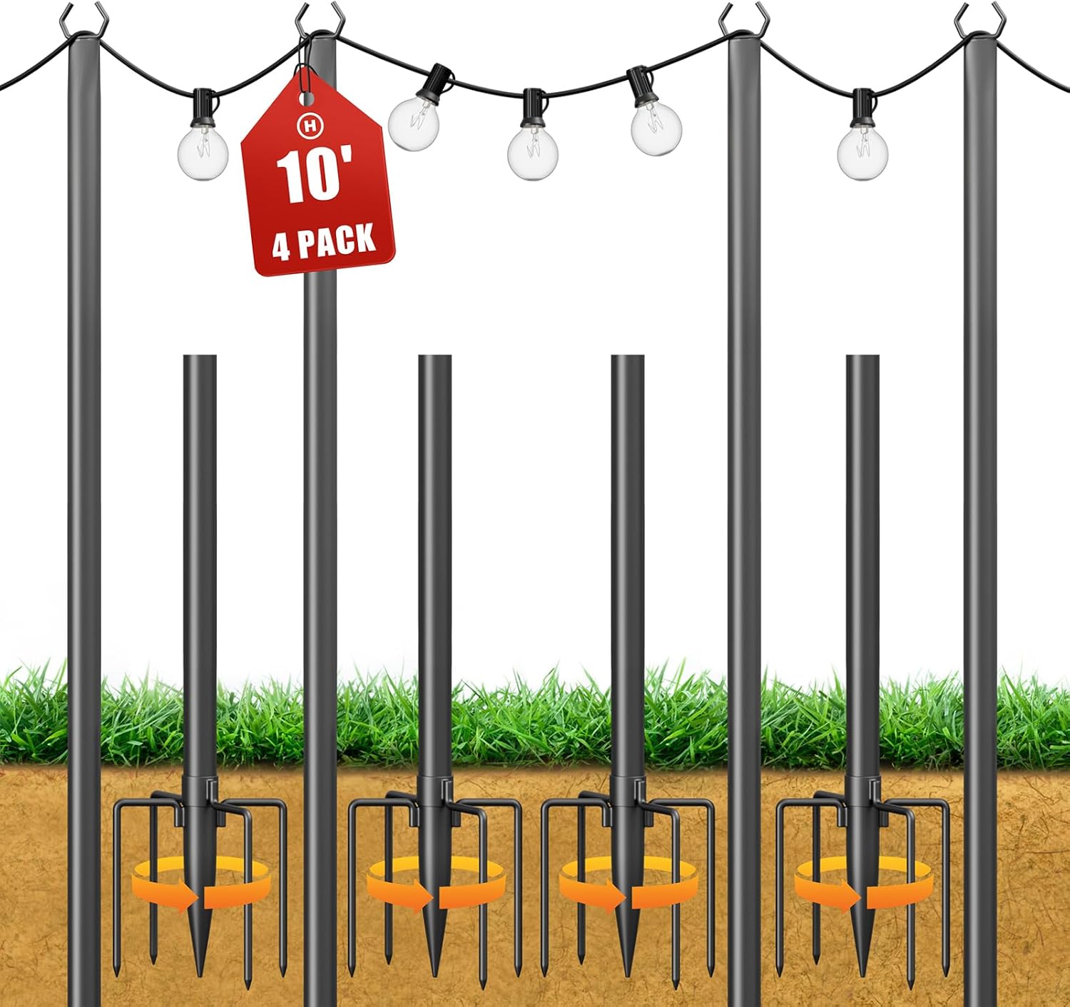 Amazon.com: Jusgym String Light Poles for Outside, 10ft Adjustable ...
